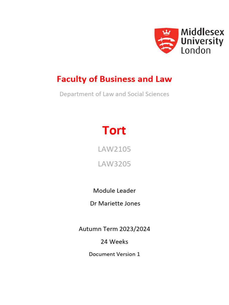Module Handbook Tort LLB | PDF | Tort | Educational Assessment