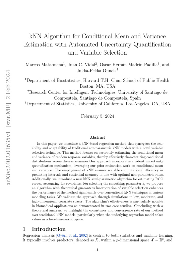 Knn Algorithm For Conditional Mean And Variance Estimation With 1445