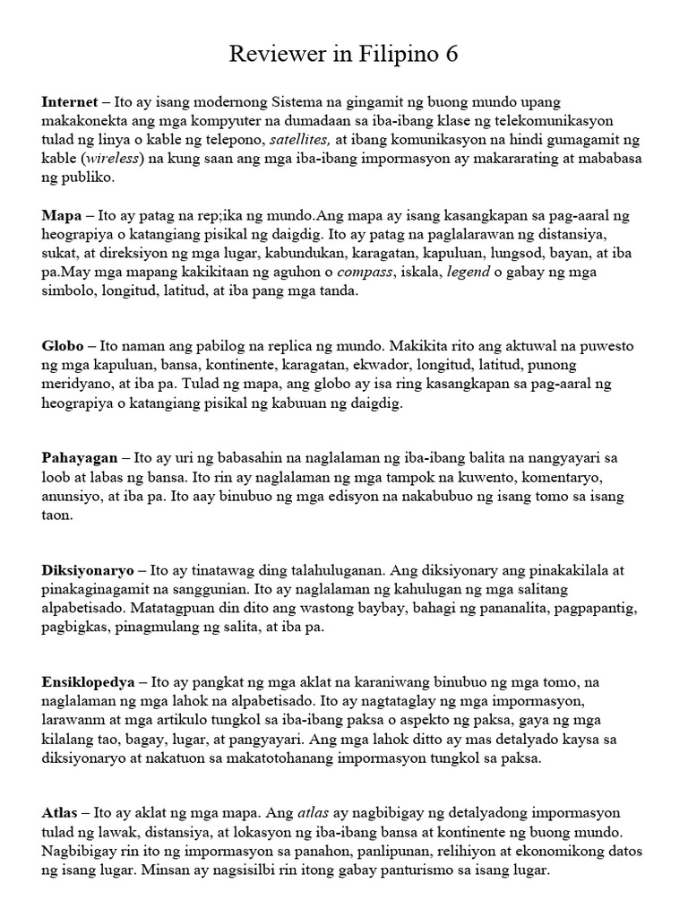 Reviewer in Filipino 6 | PDF