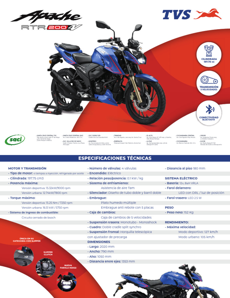 Ficha Técnica Apache 200 4V | PDF | Carros deportivos | Vehículos de ruedas