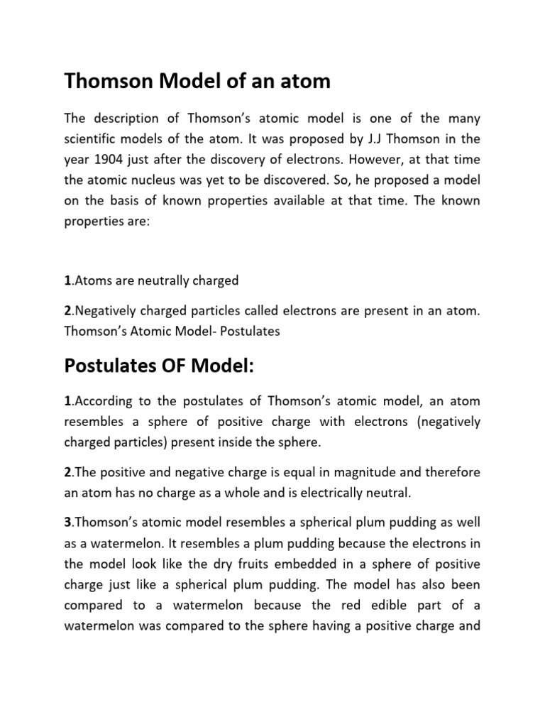 Thomson Model of An Atom | PDF