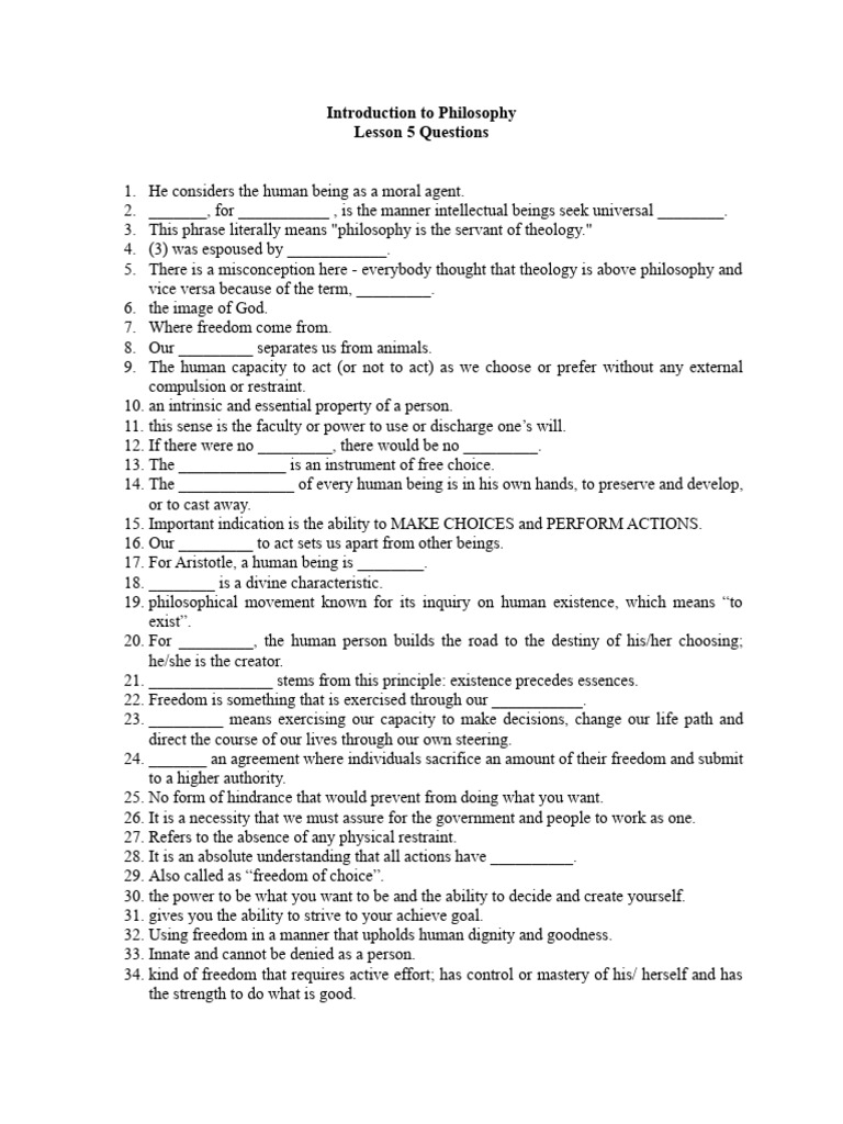 Philo - Lesson 5 Questions | Download Free PDF | Free Will | Philosophical Theories