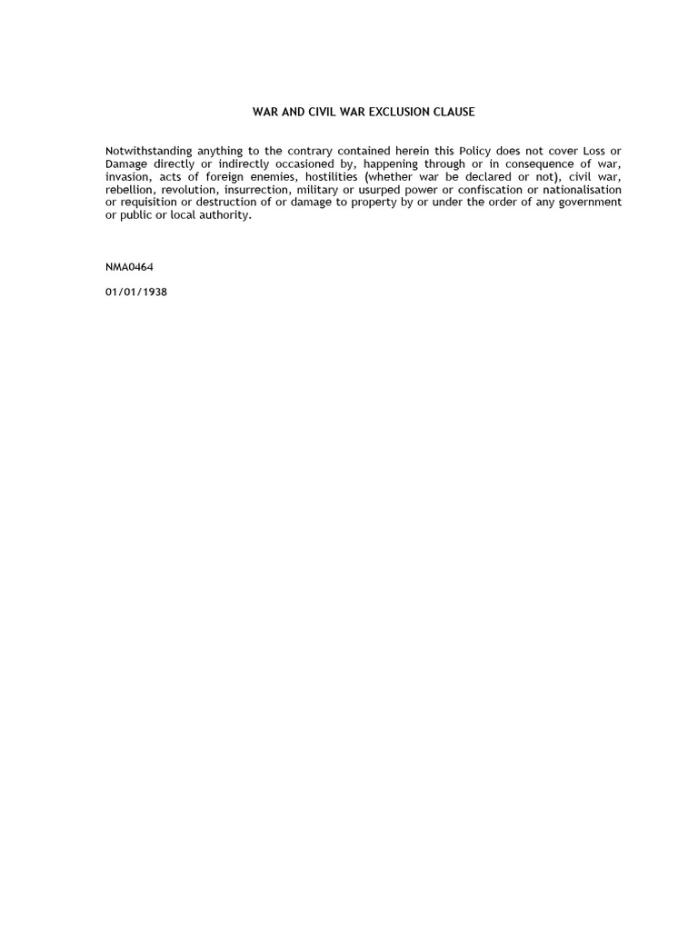 War and Civil War Exclusion Clause | PDF