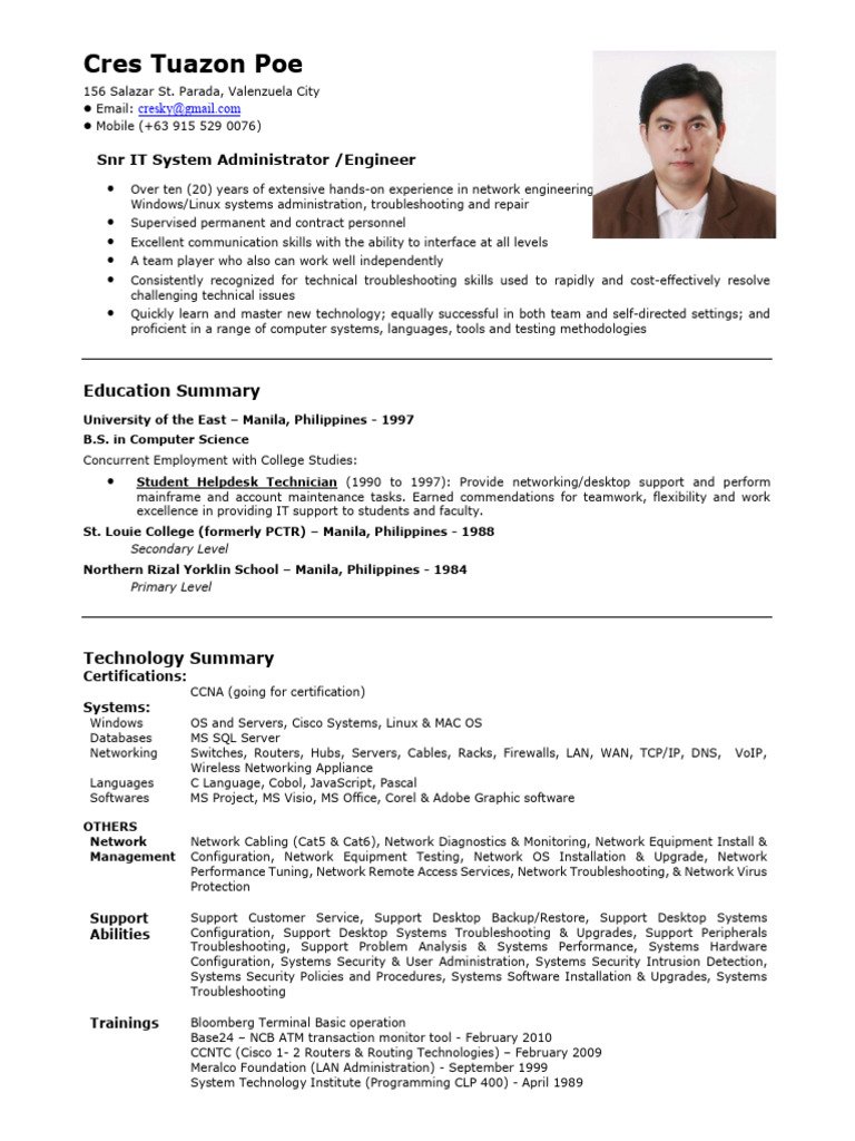 CV Poe Cres | PDF | Computer Network | Operating System