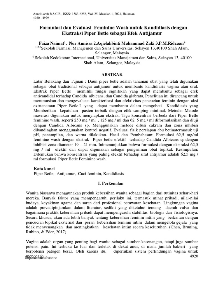 Translate Formulation and Evaluation of Feminine Wash For Candidiasis ...