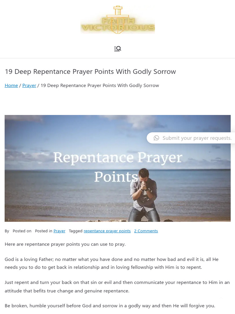 19 Deep Repentance Prayer Points With Godly Sorrow - Faith Victorious | Download Free PDF ...