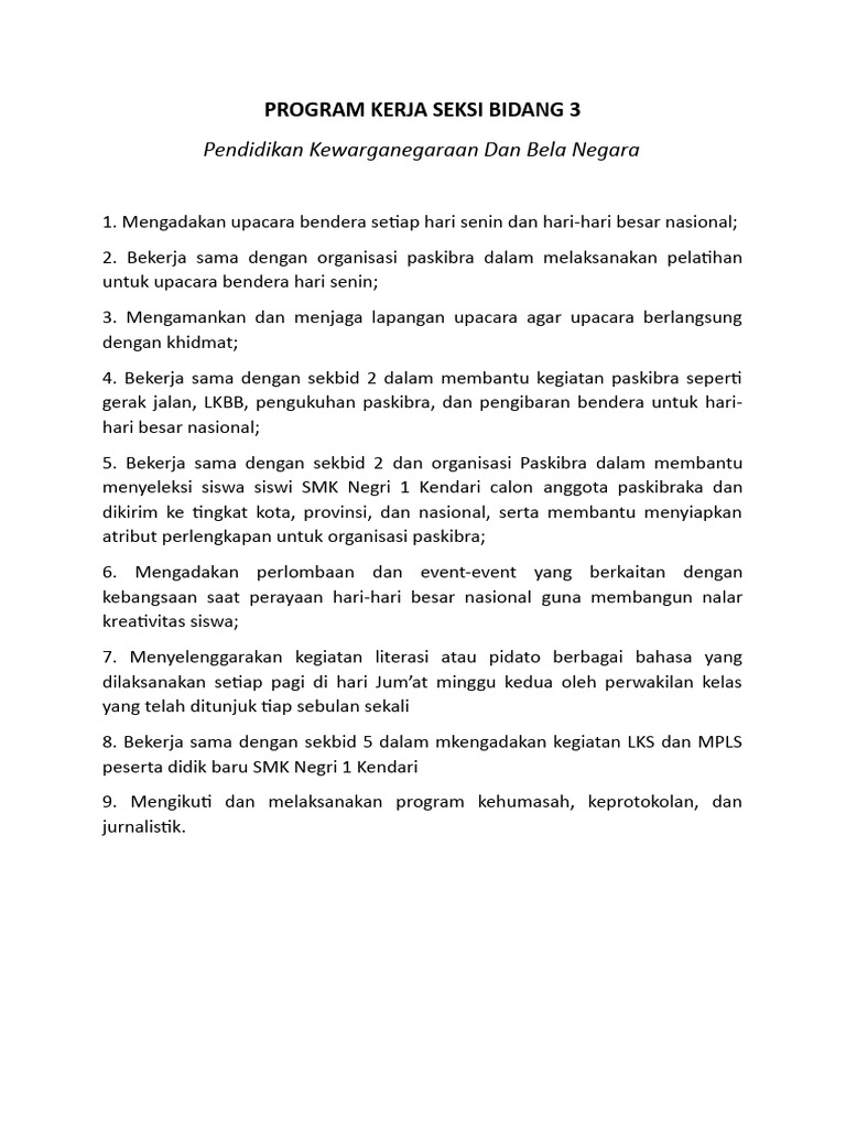 Program Kerja Osis Seksi Bidang 3 | PDF