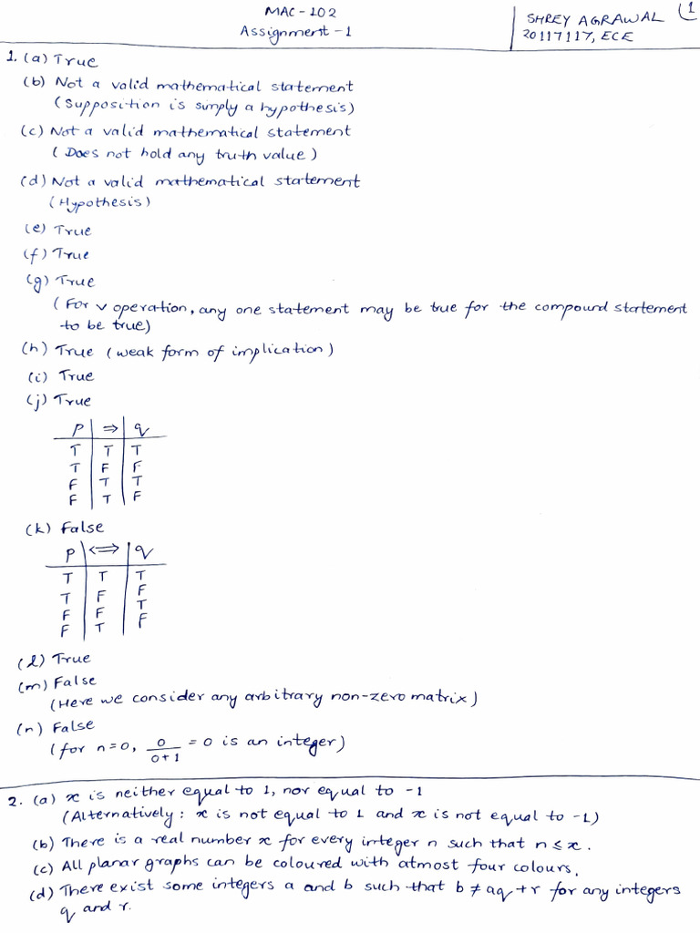 Assignment 1 Solutions | PDF | Abstract Algebra | Elementary Mathematics