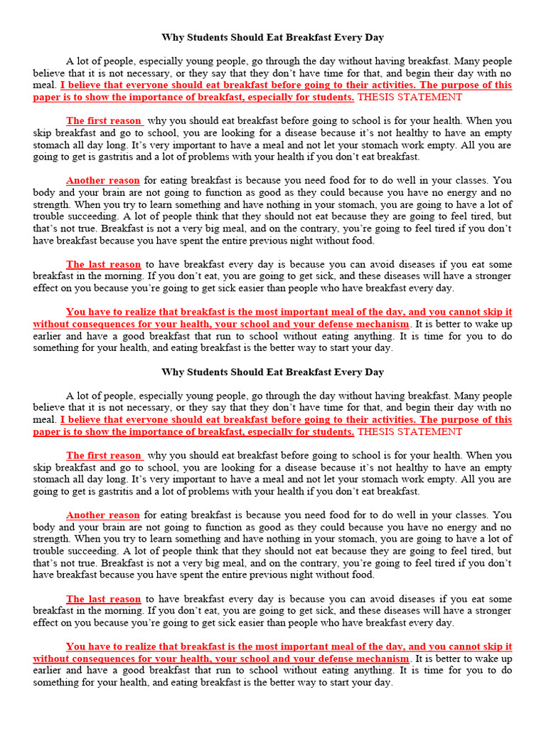 Persuasive Essay Sample | PDF | Meal