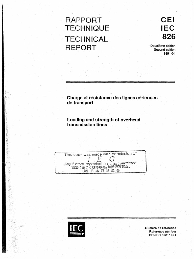 IEC 826 1991 Loading Strength of Overhead Transmission Lines | PDF ...