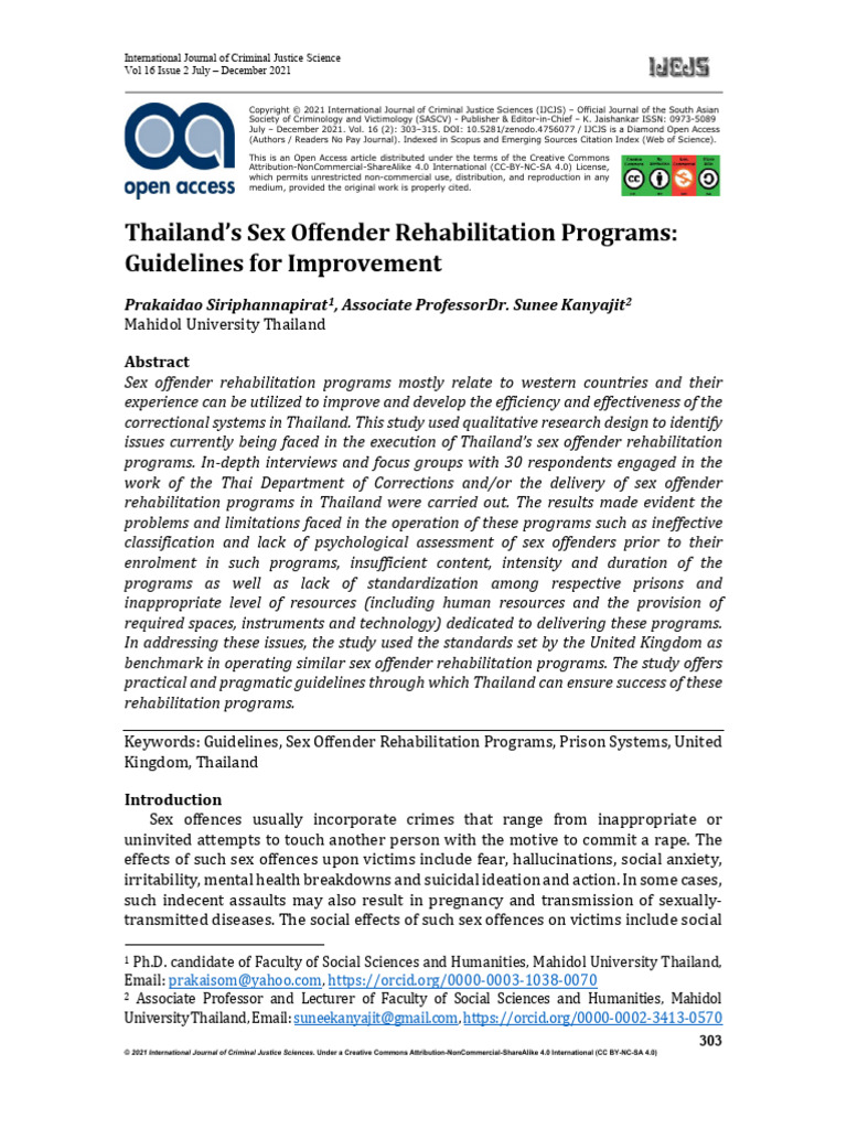 Thailands Sex Offender Rehabilitation Program | PDF | Rehabilitation ...
