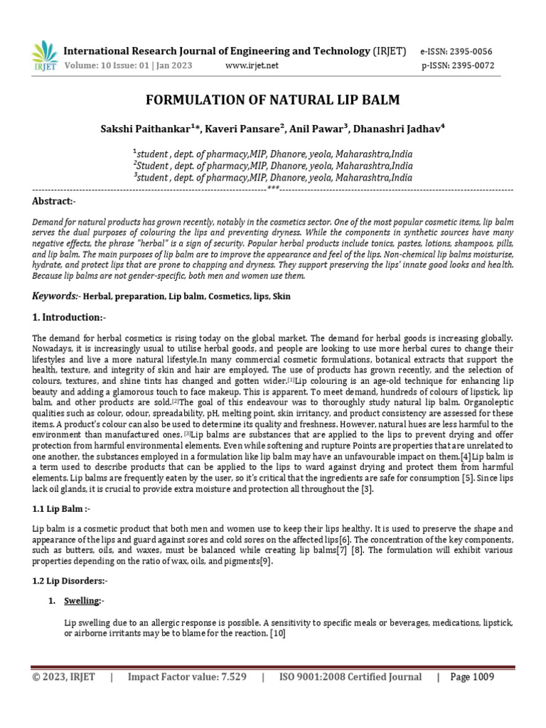 Natural Lip Balm Formulation Study | PDF | Business | Finance & Money ...