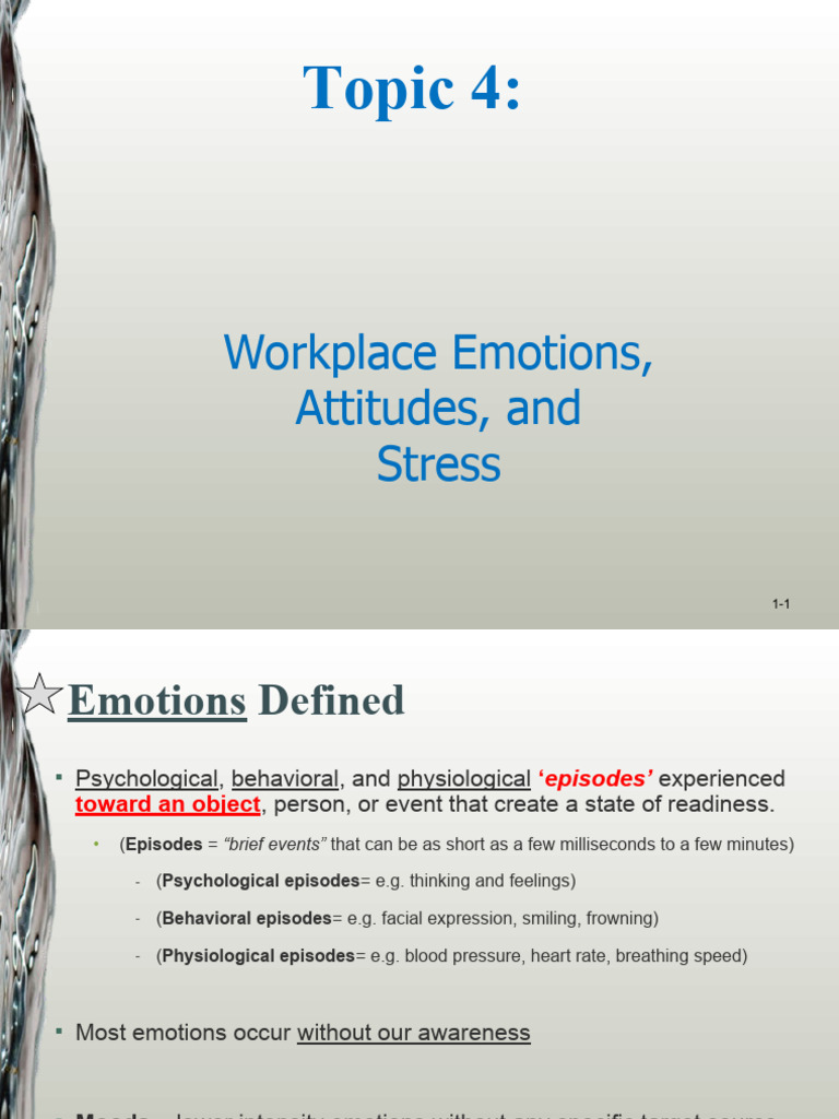 Topic 4 Workplace Emotions, Attitudes, and Stress | PDF | Emotions ...