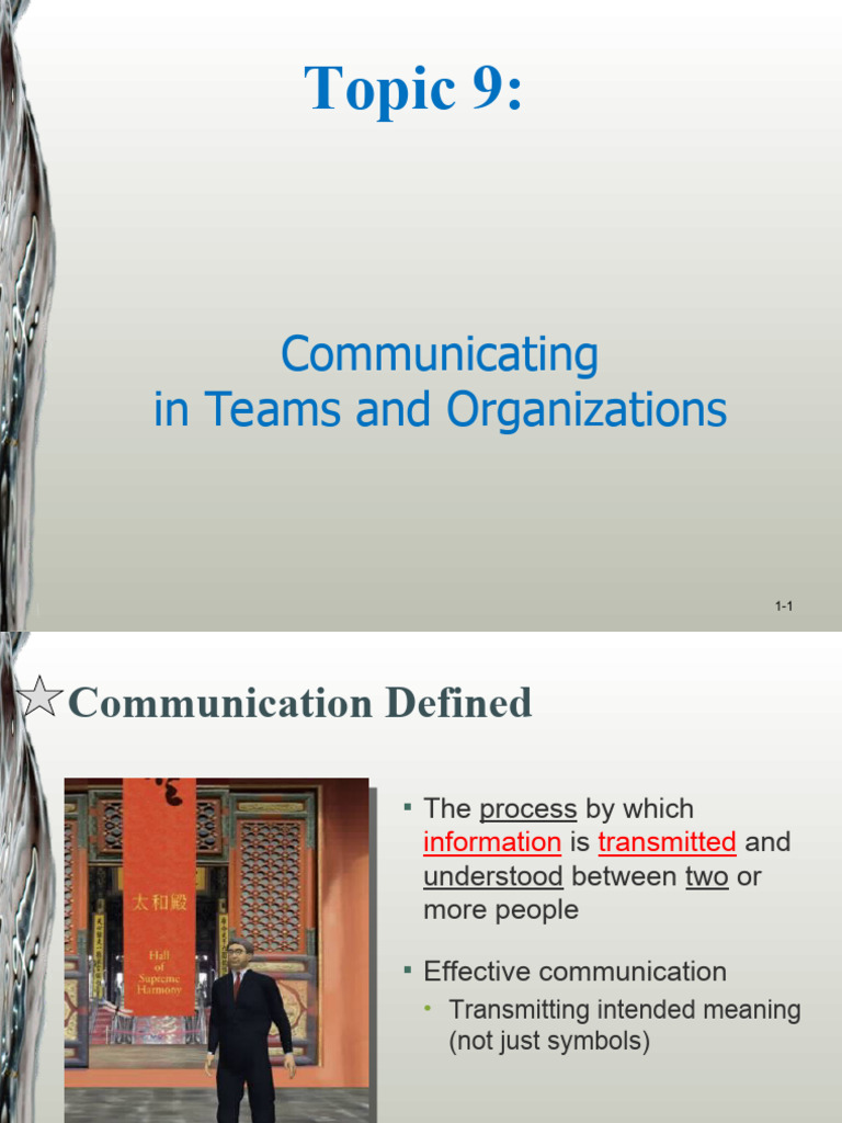 Topic 9 Communicating in Teams and Organizations | PDF | Communication | Nonverbal Communication