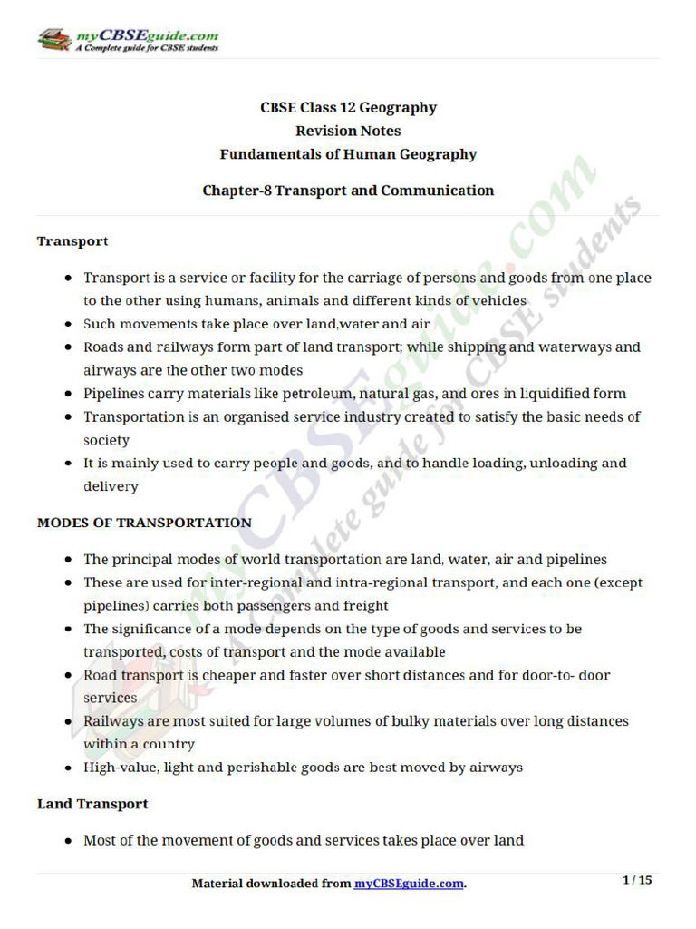 12 - Geo Transport and Communication | PDF