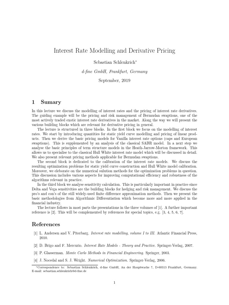 Overview Interest Rate Modelling | PDF | Mathematical Finance | Private ...