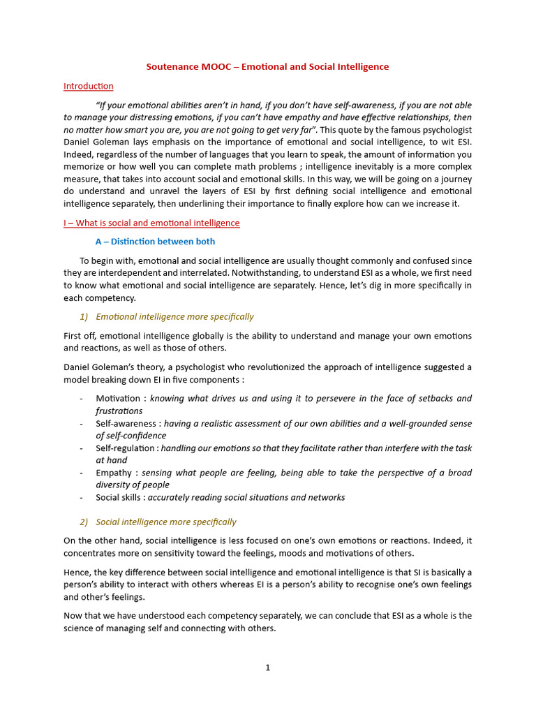 Social and Emotional Intelligence | PDF | Emotional Intelligence ...