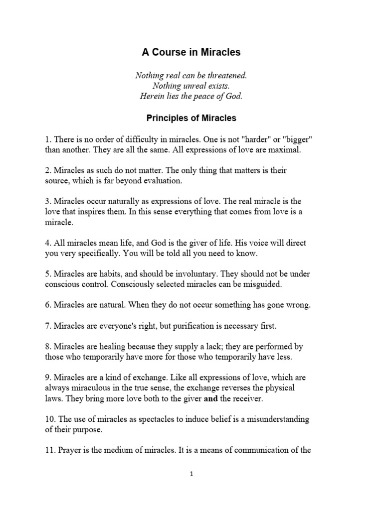 A Course in Miracles Principles of Miracles | PDF | Miracle | God