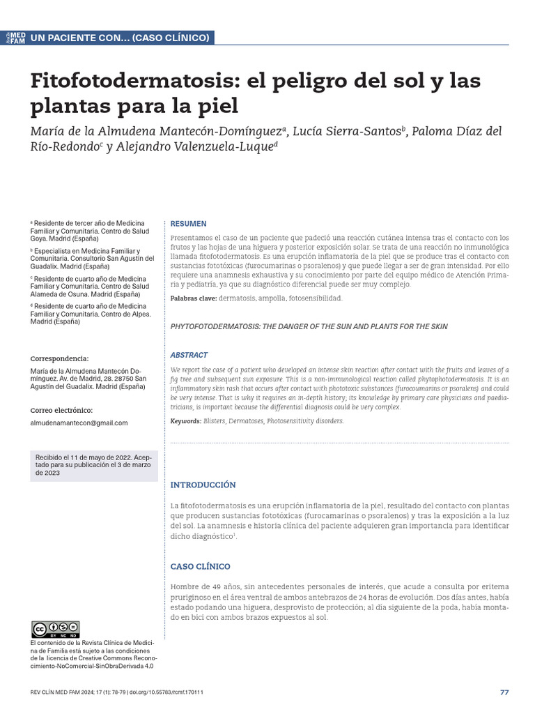 Fitofotodermatosis - MED FAMILIAR 2023 | PDF | Diagnostico medico ...