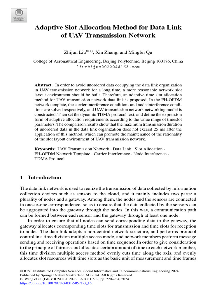 Adaptive Slot Allocation Method For Data Link of UAV Transmission Network | PDF | Computer ...