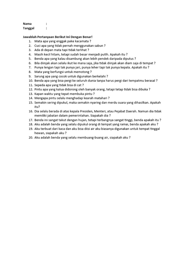 Soal Tebak-Tebakan | PDF