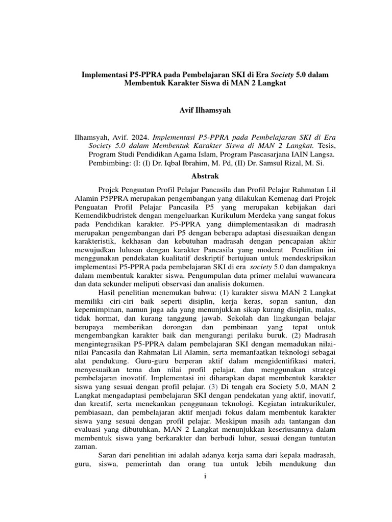 Implementasi P5-PPRA dalam SKI Kelas 3 | PDF