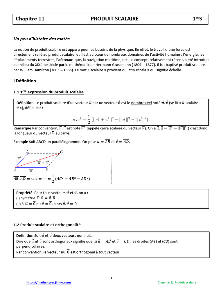 Cours Produit Scalaire-Version Prof | PDF | Orthogonalité | Scalaire ...