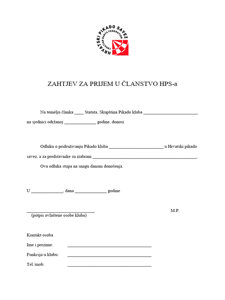 Zahtjev Za Prijem U Clanstvo HPS A | PDF Zahtjev Za Prijem U Clanstvo HPS A | PDF
