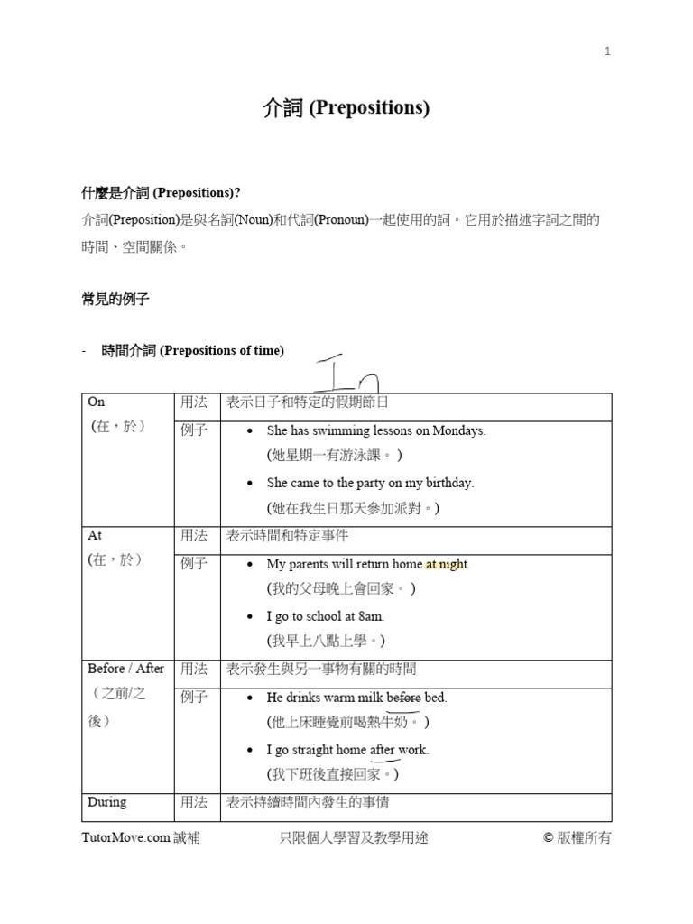 Preposition notes(Chinese) | PDF