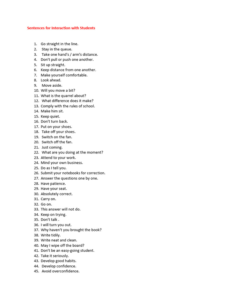 Sentences For Interaction | PDF