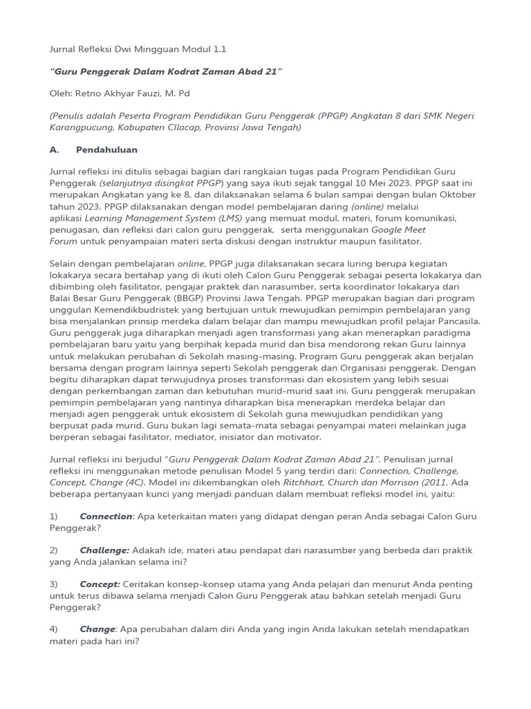 Jurnal Refleksi - Dwi Mingguan - Retno Akhyar Fauzi | PDF | Karier & Perkembangan