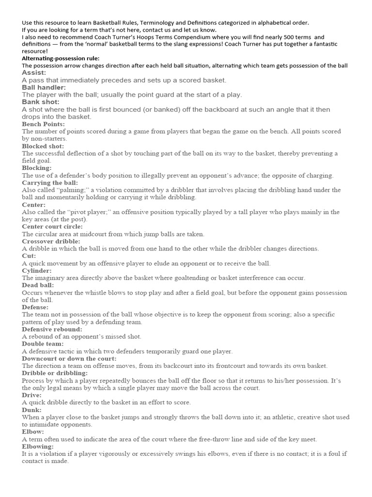 Basketball Terms | PDF | Basketball Positions | Team Sports
