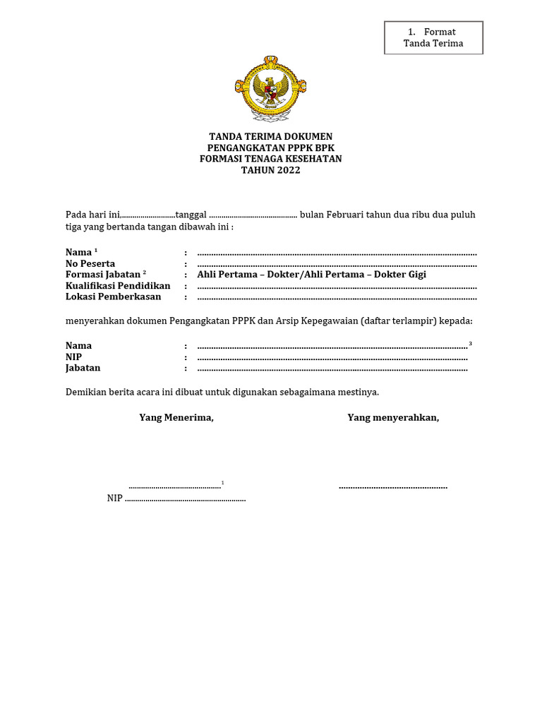 Form 1 - Tanda Terima Dokumen | PDF