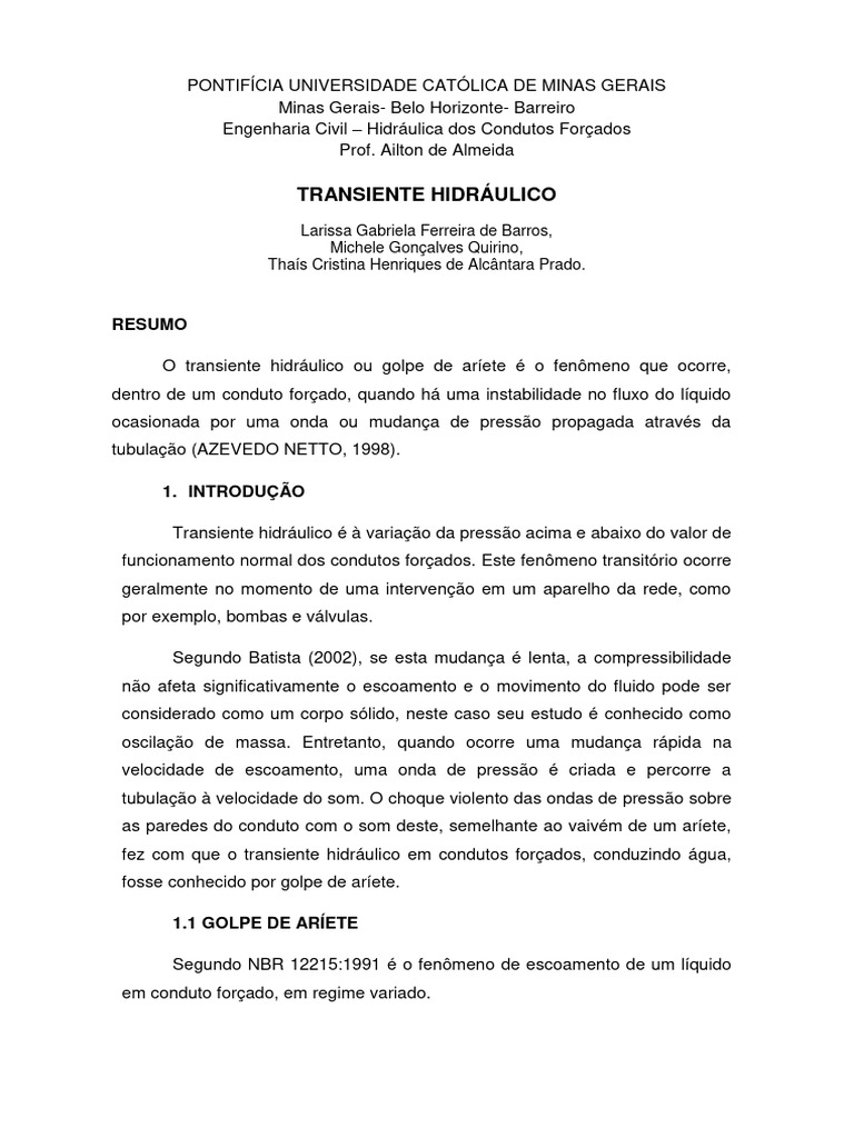 Transiente Hidraulico | PDF | Ciências Físicas | Mecânica Clássica