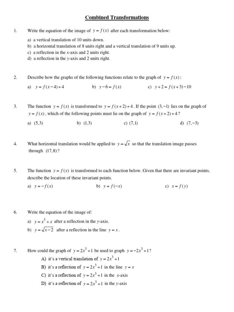 Day 4 Combined Transformations Wksht Pdf Cartesian Coordinate