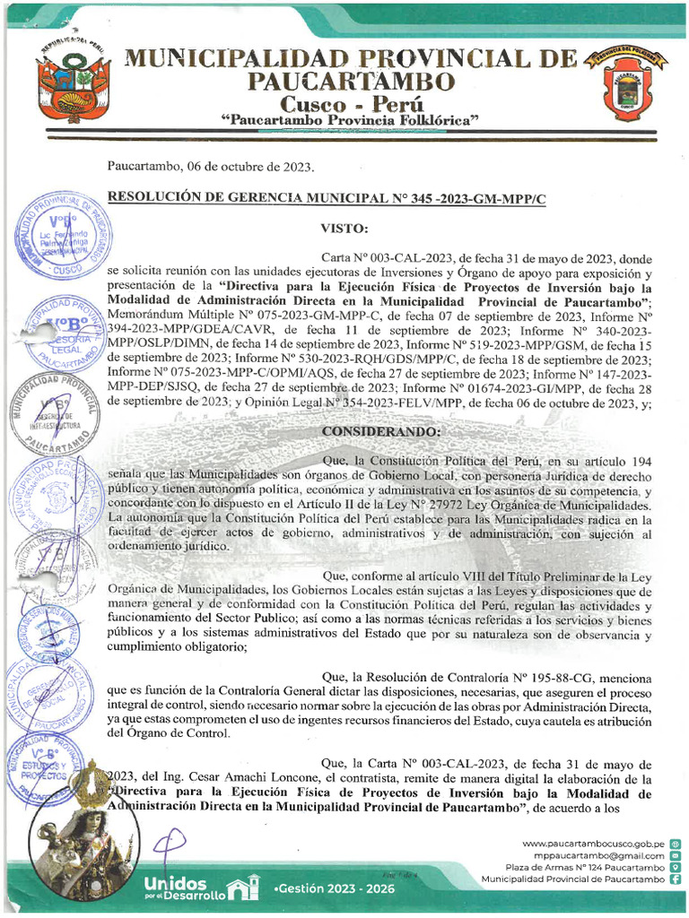 Directiva Ejec - Fis.proyectos MPP | PDF