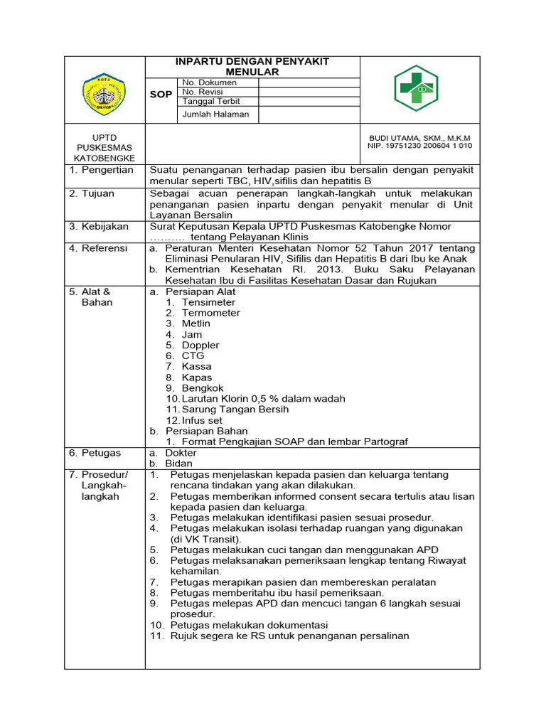 Sop Inpartu Dengan Penyakit Menular | PDF