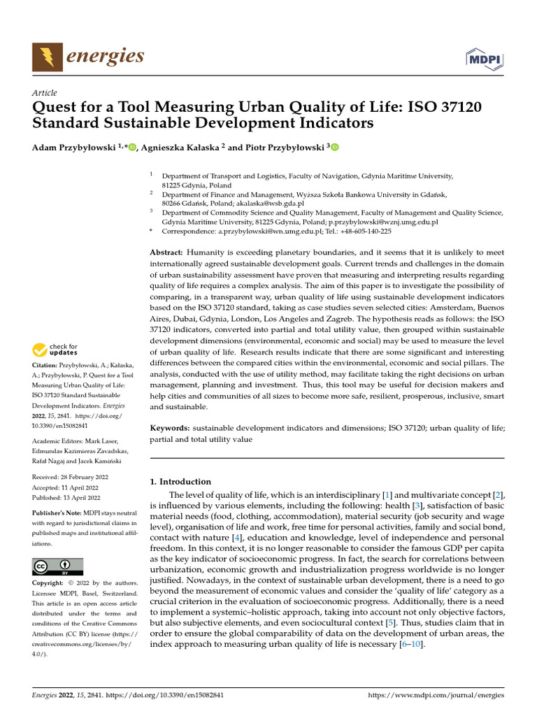 Quest For A Tool Measuring Urban Quality of Life: ISO 37120 Standard ...