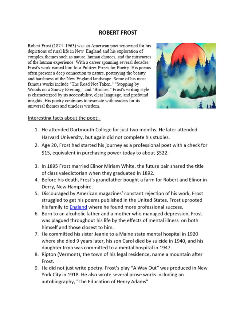 ROBERT FROST Popular Works | PDF | Poetry