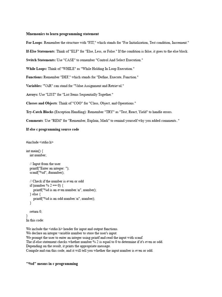 Mnemonics To Learn Programming Statement | PDF | Computing | Software Engineering