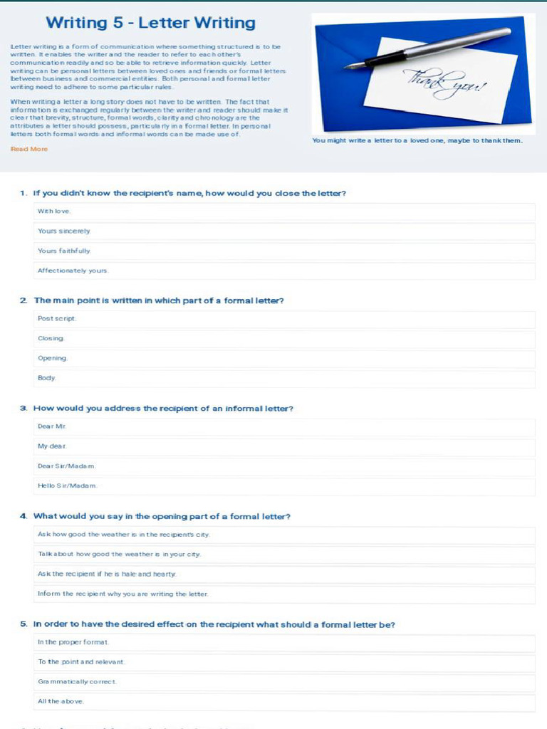 Class 12th MCQ Based Letter Writing Question Typology | PDF