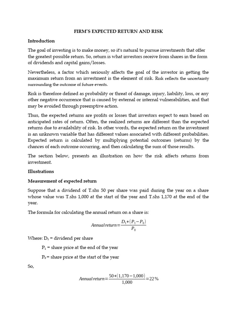 Lily - Expected Return | PDF | Variance | Risk Lily - Expected Return | PDF | Variance | Risk