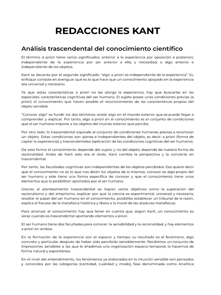Redacciones Kant | Descargar gratis PDF | A priori y a posteriori ...