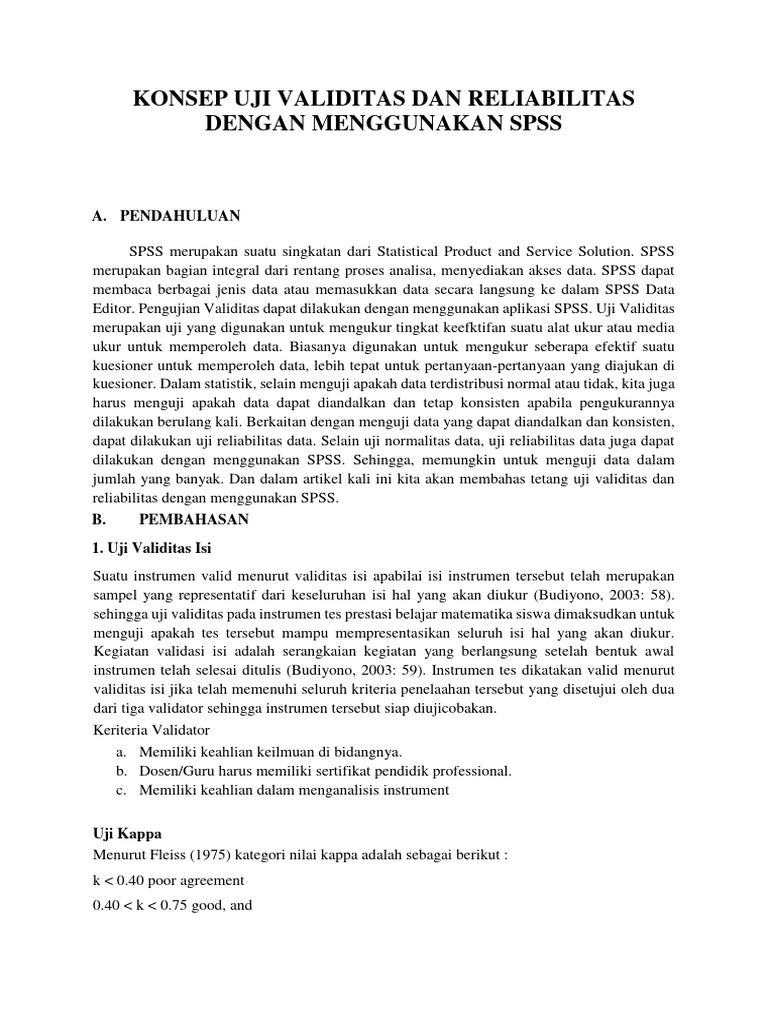 Konsep Uji Validitas Dan Reliabilitas Dengan Menggunakan SPSS | PDF