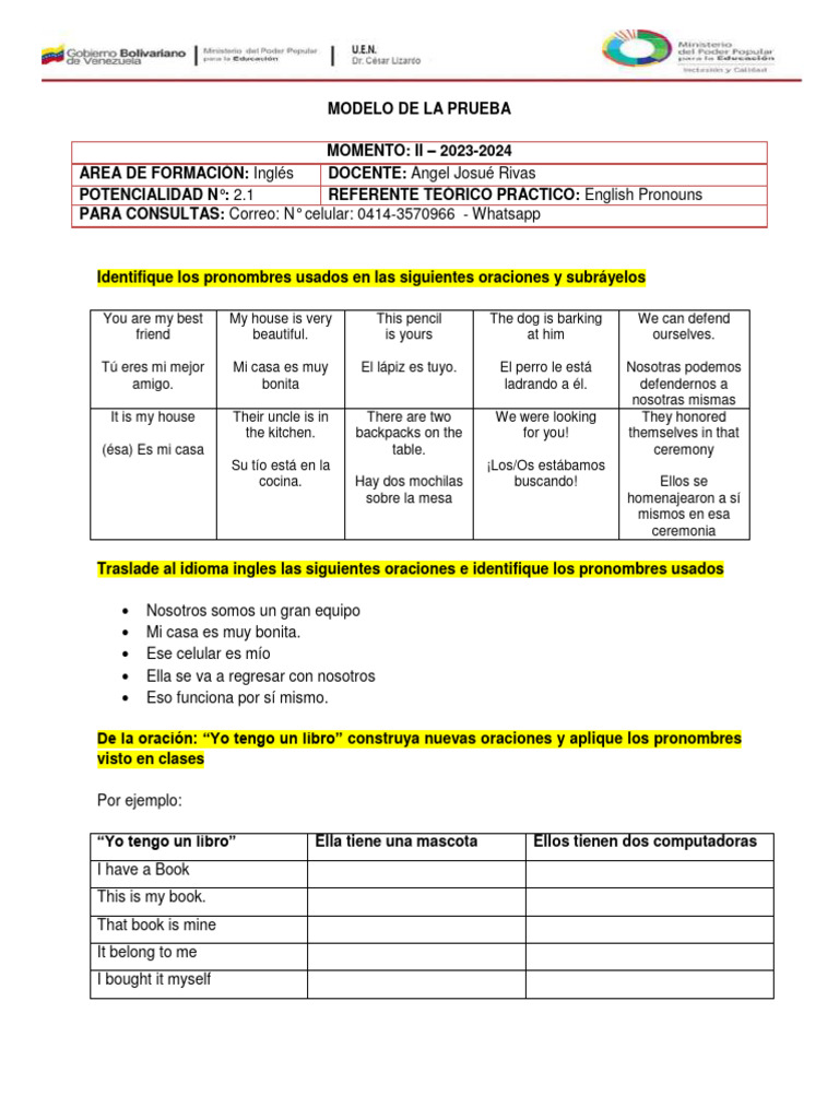 MODELO DE LA PRUEBA Ingls 2.1 - 040222 | PDF