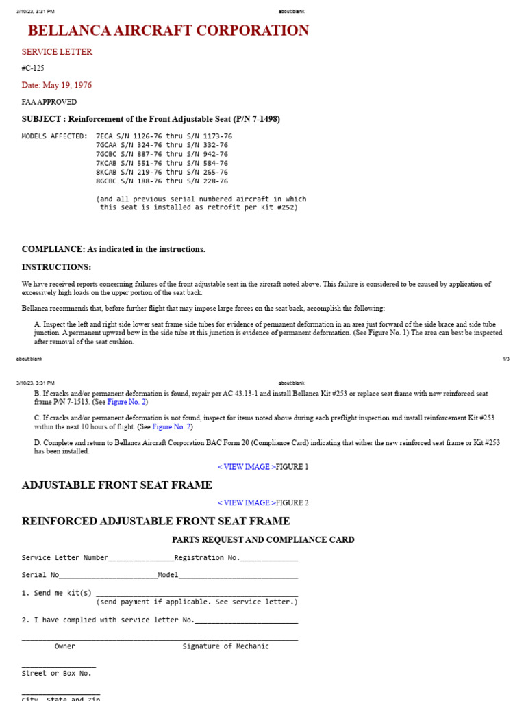 Bellanca Aircraft Corporation: Service Letter | PDF | Aeronautics ...