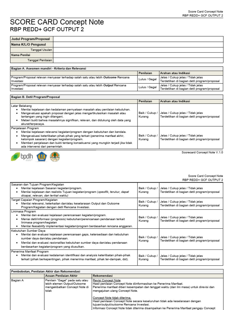Scorecard Concept Note RBP GCF O2 - BPDLH - FIN-clean | PDF | Pengelolaan Keuangan & Uang