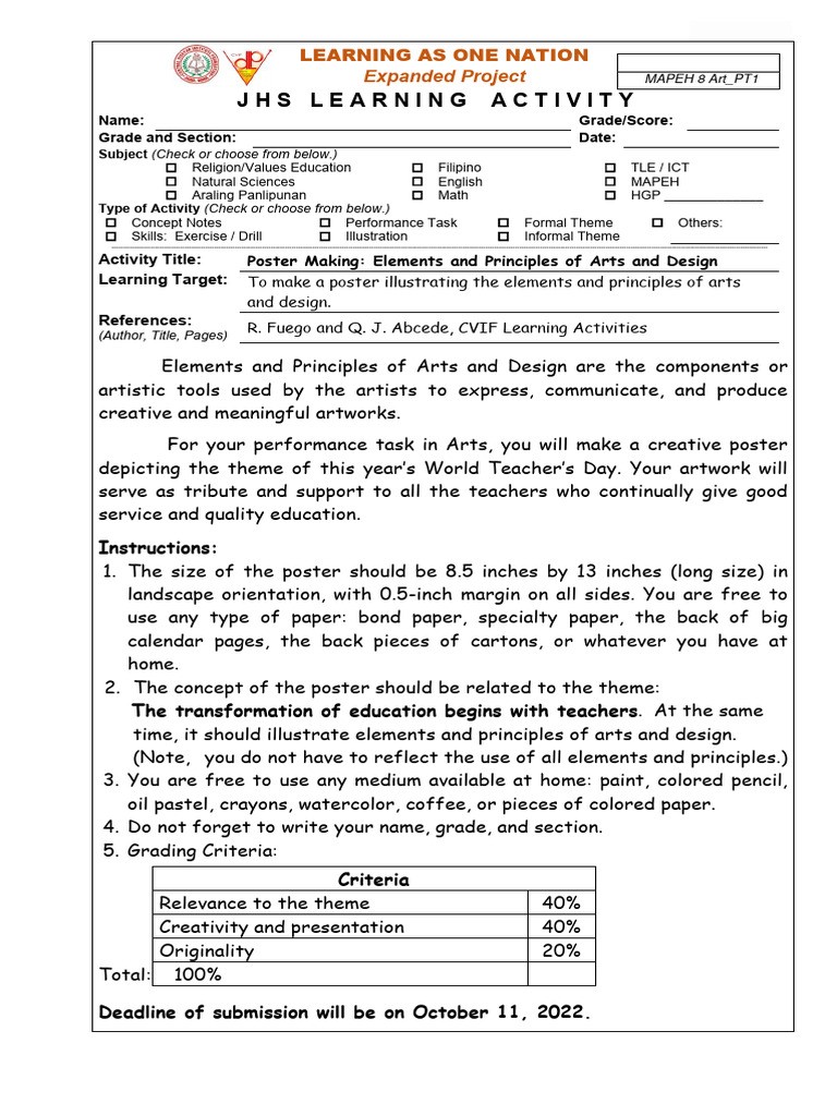 MAPEH 8 Art - PT1 Elements and Principles of Arts and Design | PDF ...