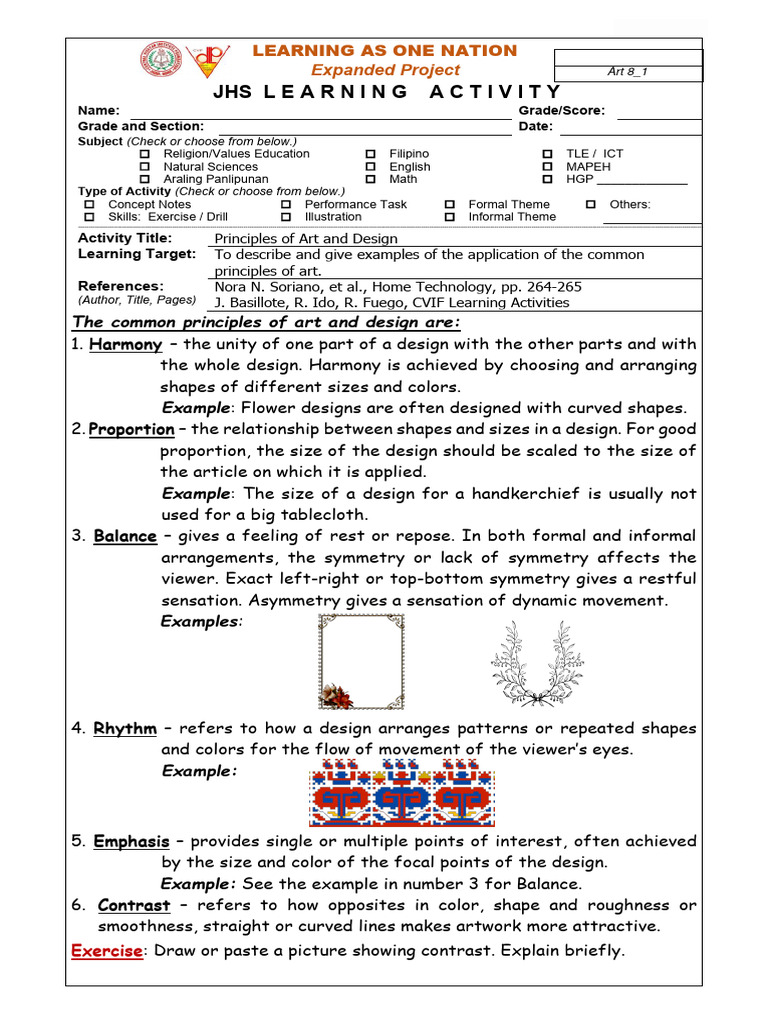 MAPEH 8 Art - LAS 1 Principles of Art and Design - Ed | PDF | Symmetry ...