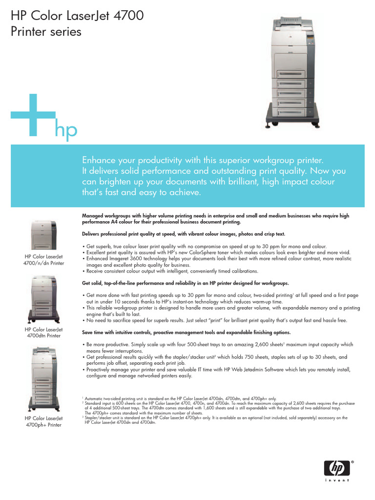 HP CLJ 4700 Datasheet | Download Free PDF | Printer (Computing) | Windows Xp